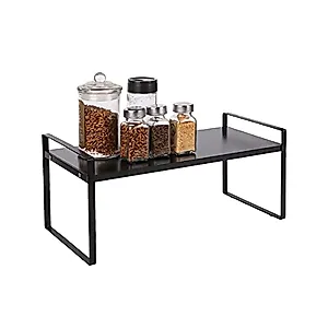 Tonxus Cabinet Pantry Shelf,Countertop Organizer,Heavy Duty Metal + Wood,Cupboard Stand Spice Rack,Under Sink Shelf,Organization and Storage for Kitchen Bathroom (Black)