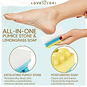 2-in-1 Pumice Stone for Feet & Foot Scrub Lemongrass Soap by Love Lori – Foot Pumice Stone Works as Foot Exfoliator Tool, Callus Remover, Foot Scrubber - Pedicure Kit Self Care Gifts for Women