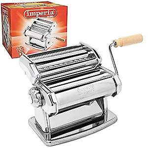 Imperia Pasta Maker Machine - Heavy Duty Steel Construction w Easy Lock Dial and Wood Grip Handle- Model 150 Made in Italy