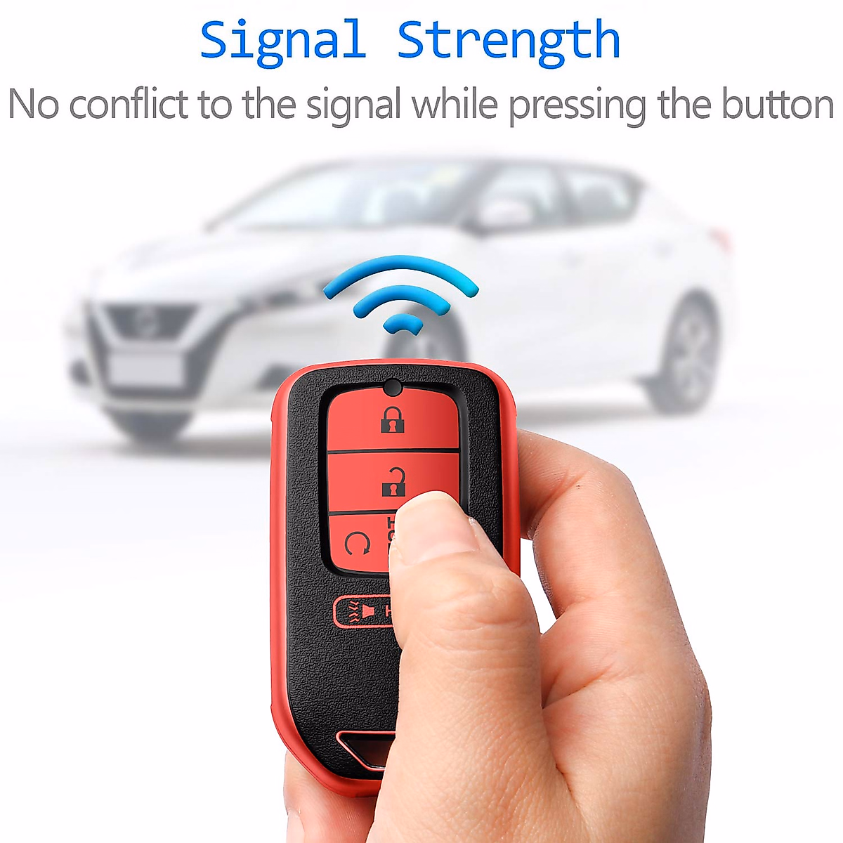 Sindeda for Honda Key fob Cover with Leather Keychain,Soft TPU Full Cover Protection,Key fob case Compatible Honda Accord Civic CRV Pilot Odyssey Passport Smart Remote Key，Key Fob Shell Red