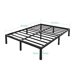 yookare 14 Inch Tall 3500lbs Heavy Duty Metal Bed Frame/with Storage/Mattress Foundation/Steel Slats Platform/Noise Free/No Box Spring Needed,Cal King