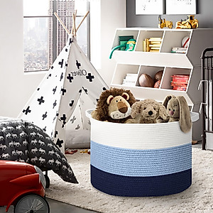 MEGASKET Large Kids Toy Basket, 22" X 14" Soft Cotton Rope Basket, Toy Storage Organizer Bins for Kids, Big Kids Room Nursery Organization, Dog Toy Stuffed Animal Basket, Baby Toy Boxes Extra Large