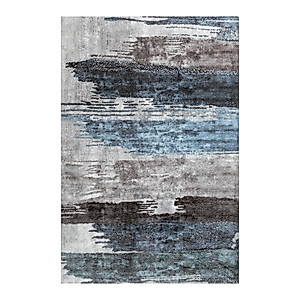 Ciicool Modern Abstract Area Rug 2x3 Washable Small Entryway Rug, Non-Slip Low Pile Throw Rug, Foldable Kitchen Bathroom Rug, Blue Grey Floor Carpet for Entrance Living Room Bedroom Indoor Doormat
