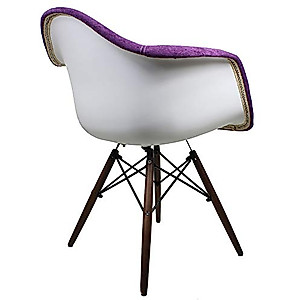 CozyBlock Mid-Century Modern Velvet Fabric Upholstered Accent Arm Chair with Dark Walnut Wood Eiffel Legs Set of 2 (Purple)