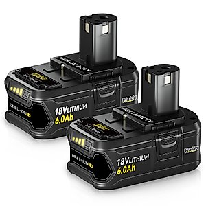 VINIDA 2Packs P108 6.0Ah Replacement for Ryobi 18V Battery Lithium P104 P105 P102 P103 P107 P109 P108 Compatible with Ryobi Battery 18Volt Cordless Tools