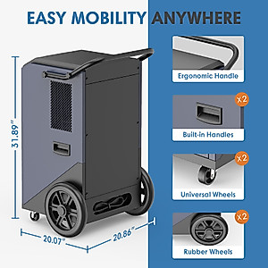 305 Pint Commercial Dehumidifier for Industrial Sites, 9000 sqft Large Spaces Commercial Grade Dehumidifiers with Drain Hose for Basements, Water Damage Restoration, 38 Gallon/Day.
