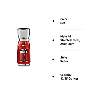 Smeg 50's Retro Style Aesthetic Coffee Grinder, CGF01 (Red) Large
