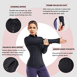TrainingGirl Women's Sports Jacket Full Zip Workout Running Jacket Slim Fit Long Sleeve Yoga Track Jacket with Thumb Holes (Black, Small, s)