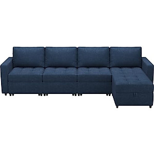 Belffin Fabric Convertible Modular Sectional Sofa Couch Modern L Shaped Sofa with Ottomans 5 Seater Sofa Sectionals Sleeper Couch with Reversible Chaise and Storage Drawers for Living Room Blue