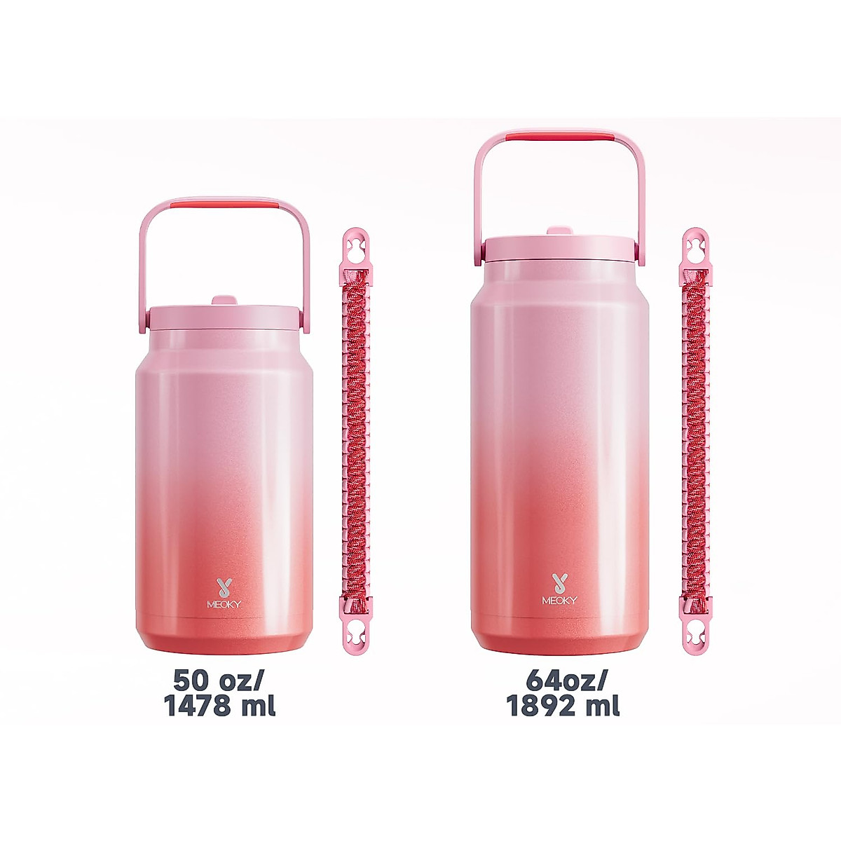 Meoky 50 oz Tumbler with Handle, Stainless Steel Vacuum Insulated Water Bottle, Keeps Cold for 36 Hours, 100% Leak Proof, BPA-free, Non-slip Base (Flamingo)