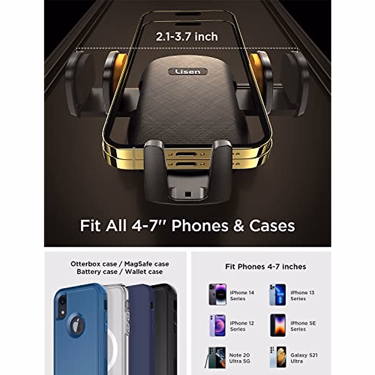 LISEN Adjustable Phone Mount for Car, CD Phone Holder for iPhone Car Holder Mount Ultra Sturdy Vent Cell Phone Mount CD Slot Car Cell Phone Holder for iPhone 14 Samsung S23 All Phones