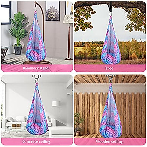 MELANIE'S Pod Swing Seat, Hanging Hammock Chair with Air Cushion, Adjustable Rope and Carabiner for Kids Indoor and Outdoor(Mermaid Scale)