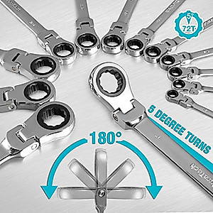 DURATECH Flex-Head Ratcheting Combination Wrench Set, SAE, 13-piece, 5/16'' to 1'', CR-V Steel, with Rolling Pouch