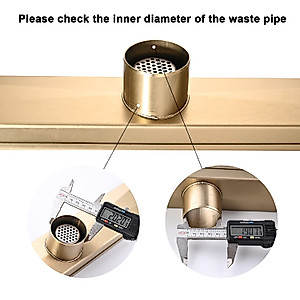 AVSIILE Linear Shower Floor Drain, Brushed Gold 24 Inch 304 Stainless Steel Bathroom Drains Kit, Rectangular Shower Trench Drain with Reversable Tile-in Pattern Drain Cover & Hair Catcher