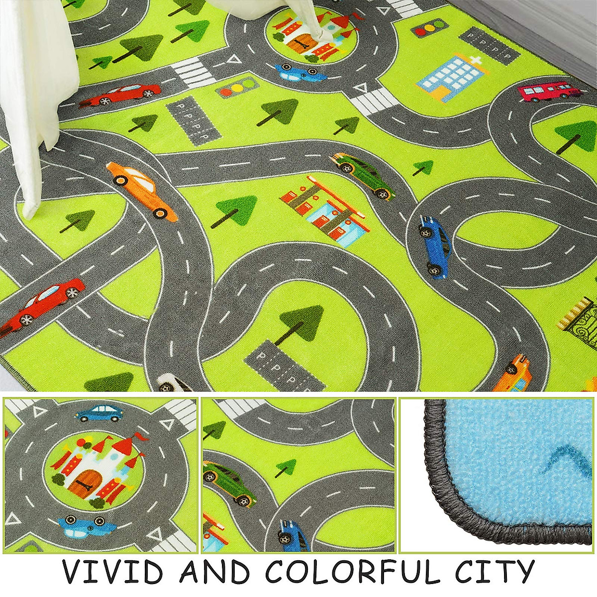 HOMORE Kids Play Mat Rug, Fun and Educational City Play Rug for Hot Wheels Track Racing and Toys, Kids Carpet Playmat Area Rug for Children Bedroom Play Room Nursery, 3x5 Feet