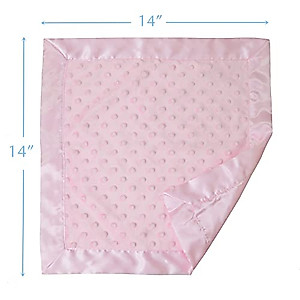 American Baby Company Heavenly Soft Chenille Security Blanket, 2-Layer Design with Minky Dot & Silky Satin, Pink, 14" x 14" for Boys and Girls