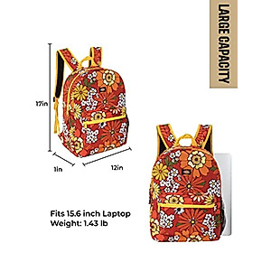 Dickies Backpack Classic Logo Water Resistant Casual Daypack for Travel Fits 15.6 Inch Notebook (Orange Flower)
