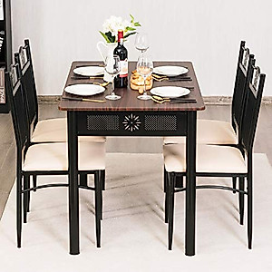 Tangkula 5 Piece Dining Table and Chairs Set Vintage Retro Wood Top Metal Frame Padded Seat Dining Table Set Home Kitchen Dining Room Furniture