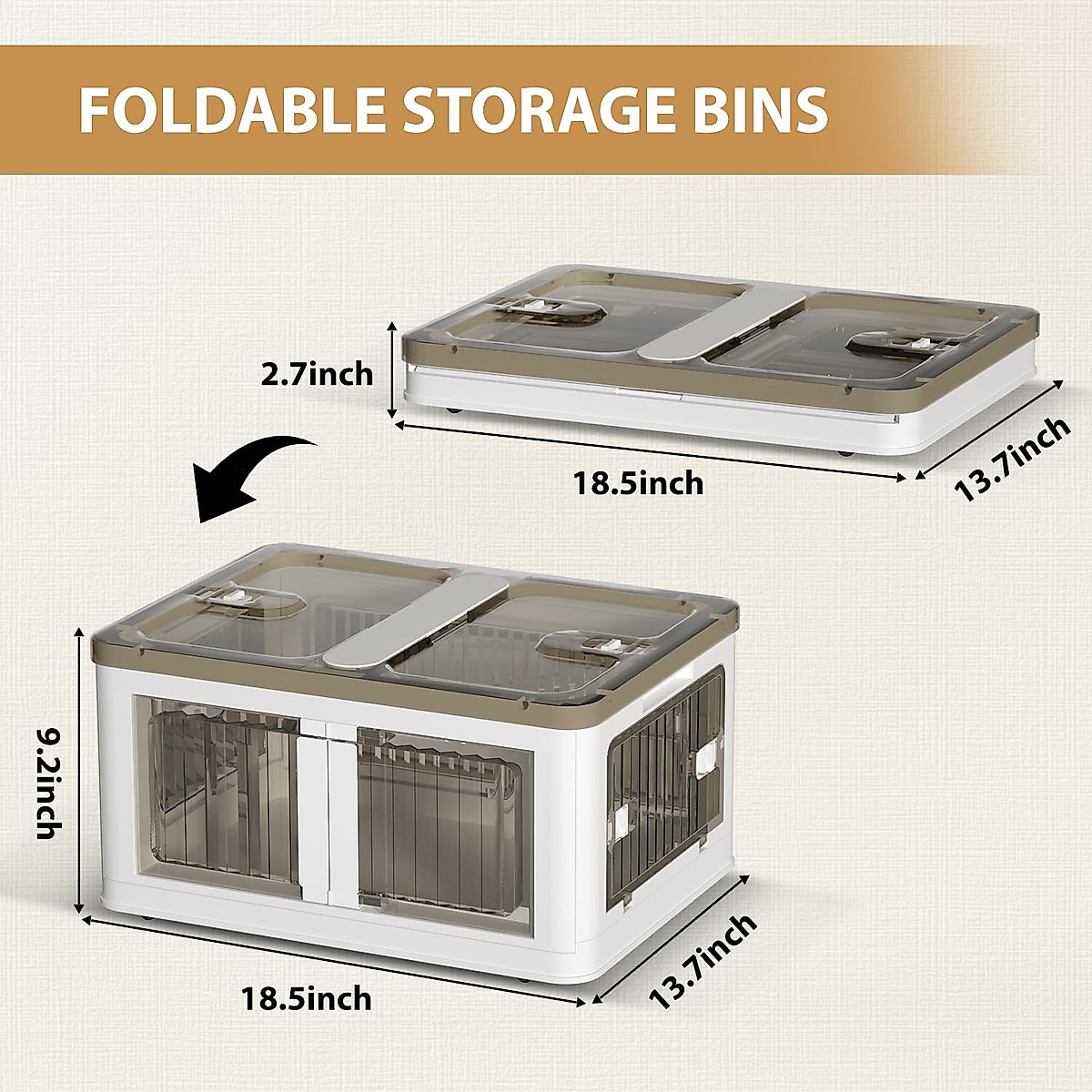 ENLOY Storage Bin with Lids, 3 Pack 8.4 Gal Plastic Storage Bins for Closet Organizer, Stackable Storage Bin with Lid and Five Open Doors, Collapsible Storage Bin for Living Room & BedRoom with Wheel