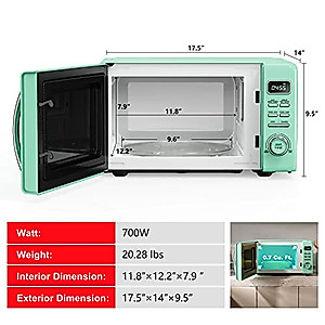 Galanz GLCMKZ07GNR07 Retro Countertop Microwave Oven with Auto Cook & Reheat, Defrost, Quick Start Functions, Easy Clean with Glass Turntable, Pull Handle.7 cu ft, Green