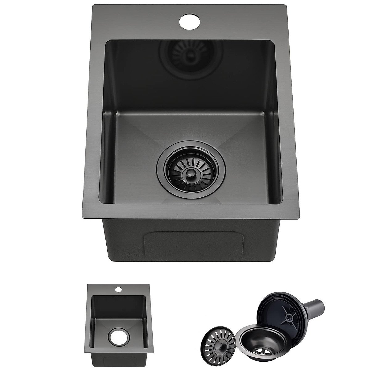 13 Black Drop In Kitchen Bar Sink, ZDHHT 13 x 15 Inches 304 Stainless Steel Topmount Single Bowl Small Kitchen Bar Sink Laundry Sink Outdoor Sink RV Sink