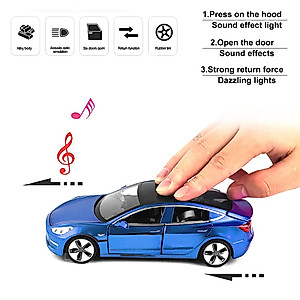 Model 3 Toy Car, 1:32 Zinc Alloy Diecast Car Toys for Kids, Pull Back Collectible Vehicle Toy Door Opening Scale Car Model with Sound and Light, Birthday Gift for Boys Girls 3+ Years Old