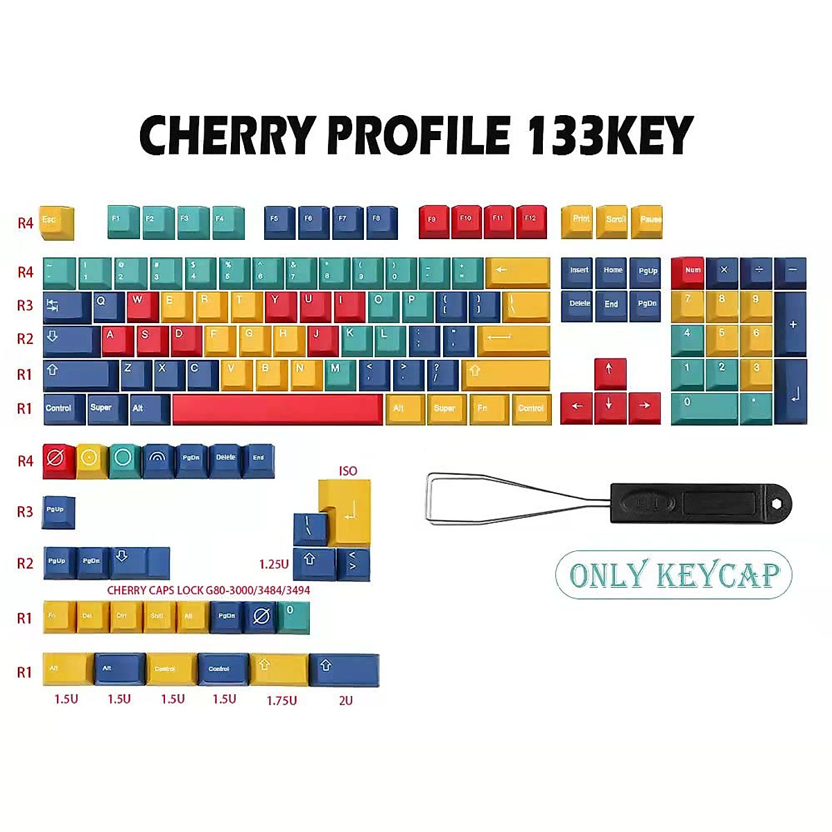 MOLGRIA Tint Plates Keycaps, 133 Set Colorful Keycaps for Gaming Keyboard, PBT Cherry Profile Dye Sublimation Keycap for Gateron Kailh Cherry MX 104/87/74/61 60 Keyboard