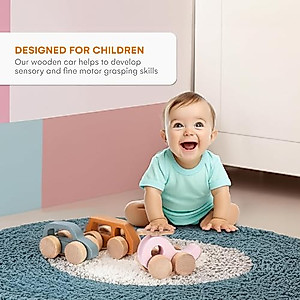 Childlike Behavior Wooden Car for Toddler - Wood Push Truck Vehicle - Montessori Inspired Wooden Rattle Teething toys - Baby Wood Cars for Kids, Boys, & Girls
