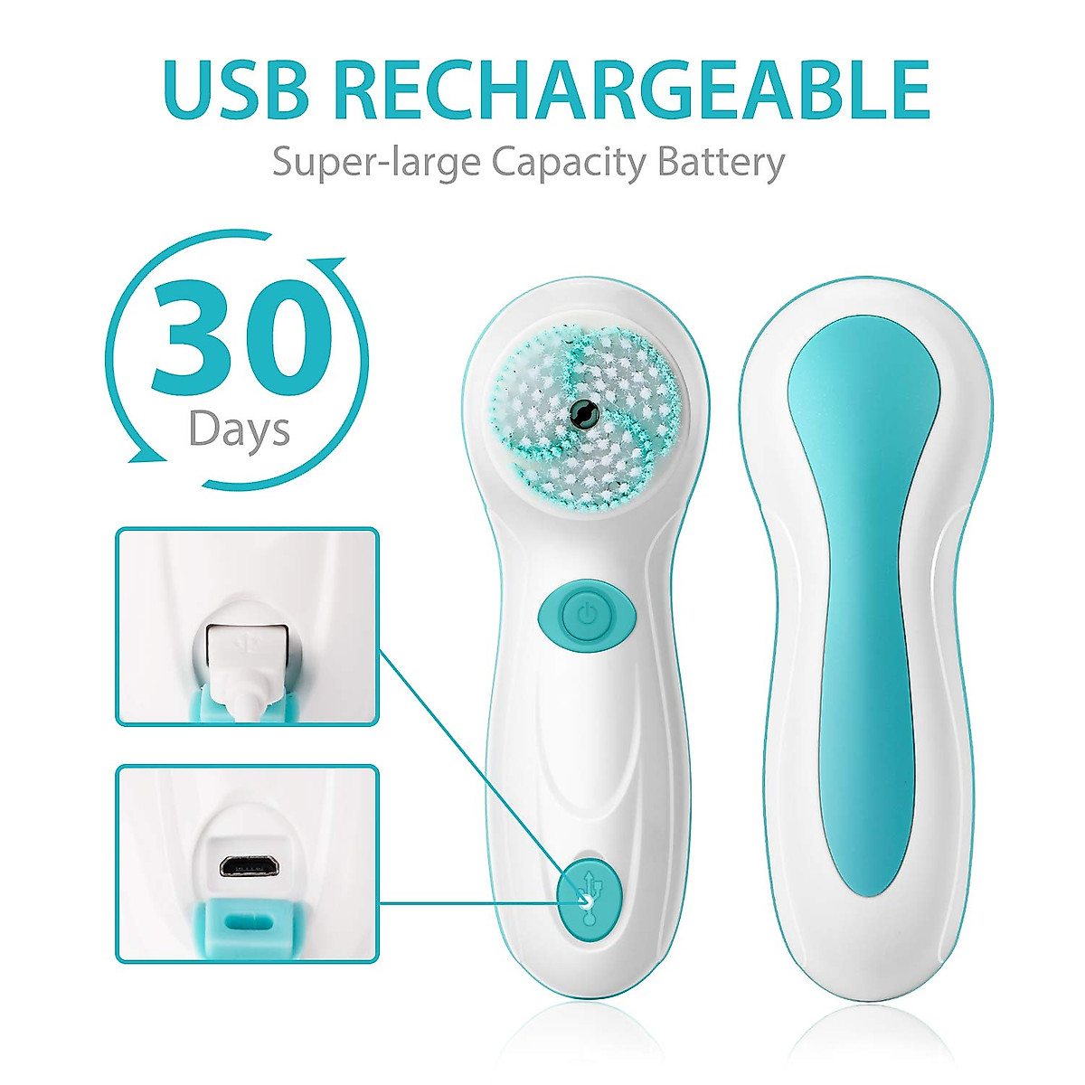 Rechargeable Facial Cleansing Spin Brush Set with 4 Exfoliation Brush Heads - Waterproof Face Spa System by CNAIER - Face Brushes for Cleansing and Exfoliating