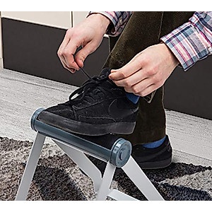 Mind Reader Collapsible, Portable Stand for Tying Laces, Accessibility for Back Pain, Seniors, Elevating Feet, Folding Platform, Plastic Shoe Step, One, Silver