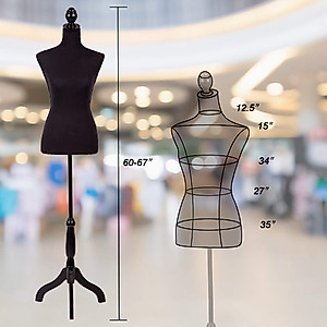 Mannequin Dress Form Female Dress Model Torso Display Mannequin Body 60-67 Inch Height Adjustable Tripod Stand (Black, 60-67 Inches)