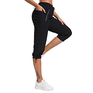 ChinFun Women's Hiking Capris Pants Outdoor Quick Dry Cargo Cropped Pants Water Resistant UPF 50+ Black XL