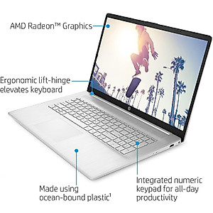 HP 17 17.3" Touchscreen HD+ Laptop Computer, Quad-Core AMD Ryzen 3 5300U (Beat i3-1115G4), 8GB DDR4 RAM, 512GB PCIe SSD, WiFi 6, Bluetooth 5.2, Natural Silver, Windows 11 Home, BROAG Cable