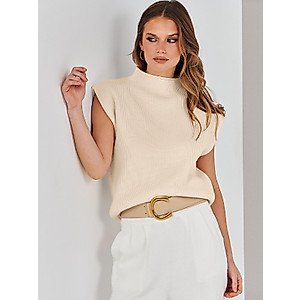 ANRABESS Women's Mock Neck Sleeveless Sweater Vest Casual Cap Sleeve Knit Pullover Tank Tops 2024 Spring Summer Clothes Apricot-L