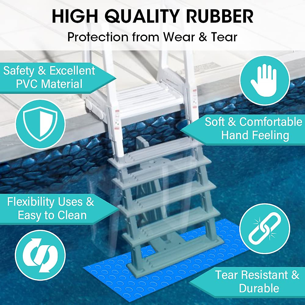 16.4"x 36.3" Swimming Pool Ladder Mat, Large Protective Pool Step Pad Ladder Rubber Mats Safety Liner Pads for Swimming Pools Floor Stairs Ladders and Pool Liner, Non-Slip Texture (Dot)