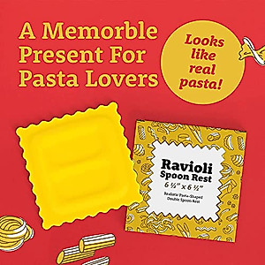 IMPRESA Large Ravioli Spoon Rest-Countertop Kitchen Utensil Holder- Pasta-Shaped Spoon Rest Novelty Gift for up to 2 Cooking Spoons - Eye-Catching Kitchen Tools-Cooking Gadgets to Impress Family-6.5"