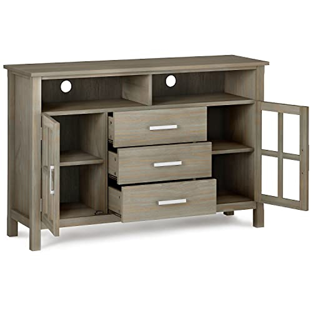 SIMPLIHOME Kitchener SOLID WOOD 53 Inch Wide Contemporary TV Media Stand in Distressed Grey for TVs up to 60 Inches, For the Living Room and Entertainment Center