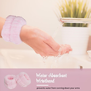 Babyfond Spa Headband, 4 Pcs Face Wash Wristbands Set, Reusable Spa Skincare Towel Headband for Washing Face, Non Slip Hair Shower Puffy Makeup Headbands for Women, Preventing Liquid Overflow