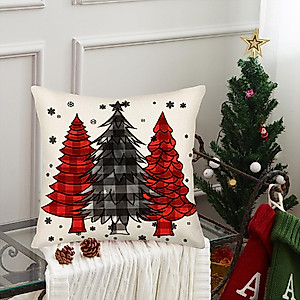 Smilyard Christmas Tree Decorations Pillow Covers 20x20 Inch Red Black Buffalo Check Plaid Snowflake Throw Pillow Cover Winter Farmhouse Decorative White Pillows Cushion Case for Home Sofa Couch