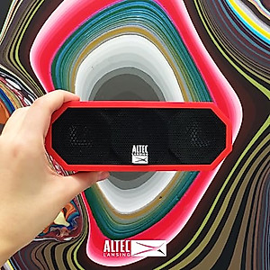 Altec Lansing Jacket H2O 2 - Waterproof Bluetooth Speaker with 3.5mm Aux Port, IP67 Certified & Floats in Water, Compact & Portable Speaker for Travel & Outdoor Use, 8 Hour Playtime,Deep Red