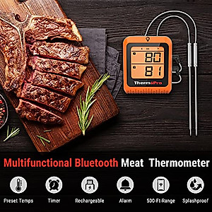 ThermoPro Wireless Meat Thermometer of 500FT, Bluetooth Meat Thermometer for Smoker Oven, Grill Thermometer with Dual Probes, Smart Rechargeable BBQ Thermometer for Cooking Turkey Fish Beef
