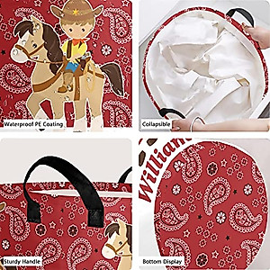 Personalized Laundry Basket Hamper,Cowboy Horse,Collapsible Storage Baskets with Handles for Kids Room,Clothes, Nursery Decor