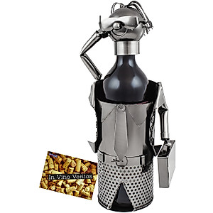 BRUBAKER Wine Bottle Holder Boss - Metal Sculpture - Wine Rack Decor - Tabletop - with Greeting Card
