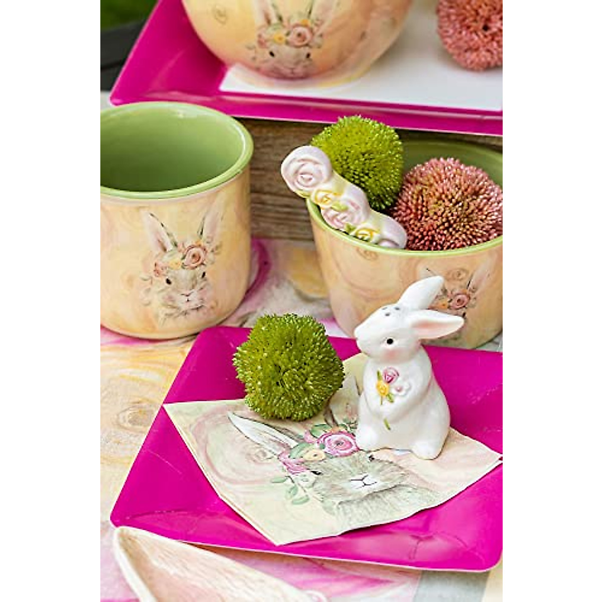 Boston International Salt and Pepper Shakers Easter Ceramic Serveware, Set of 2, Bunny Flower Crown