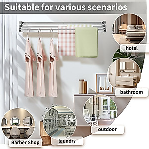 QIICMER Drying Rack Clothing，Wall Mounted Drying Rack，Collapsible Drying Racks for Laundry，Retractable Clothes Drying Rack， Laundry Space Saver Wall Mounted Rack，60 lb Capacity(White 31.5")