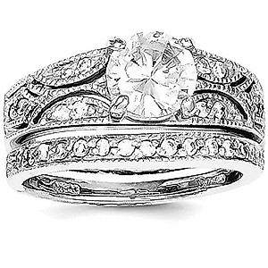 IceCarats 925 Sterling Silver Cubic Zirconia CZ Wedding Band Engagement Ring Bridal Jewelry Set Size 8