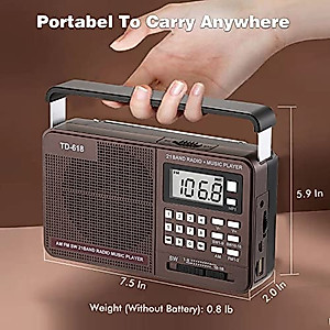 Portable AM FM SW Radio with Best Reception, LCD Display, Support USB Flash Drive and TF Card, AC Charge and Rechargeable Battery Power Transistor Shortwave Radio with Big Speaker and Earphone Jack