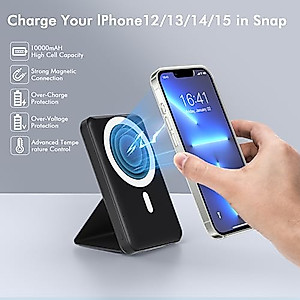 podoru Magnetic Power Bank, Foldable 10000mAh Wireless Magnetic Portable Charger with USB-C Cable LED Display 22.5W PD Fast Charging Magnetic Battery Pack for iPhone 15/14/13/12/Mini/Pro Max-Black