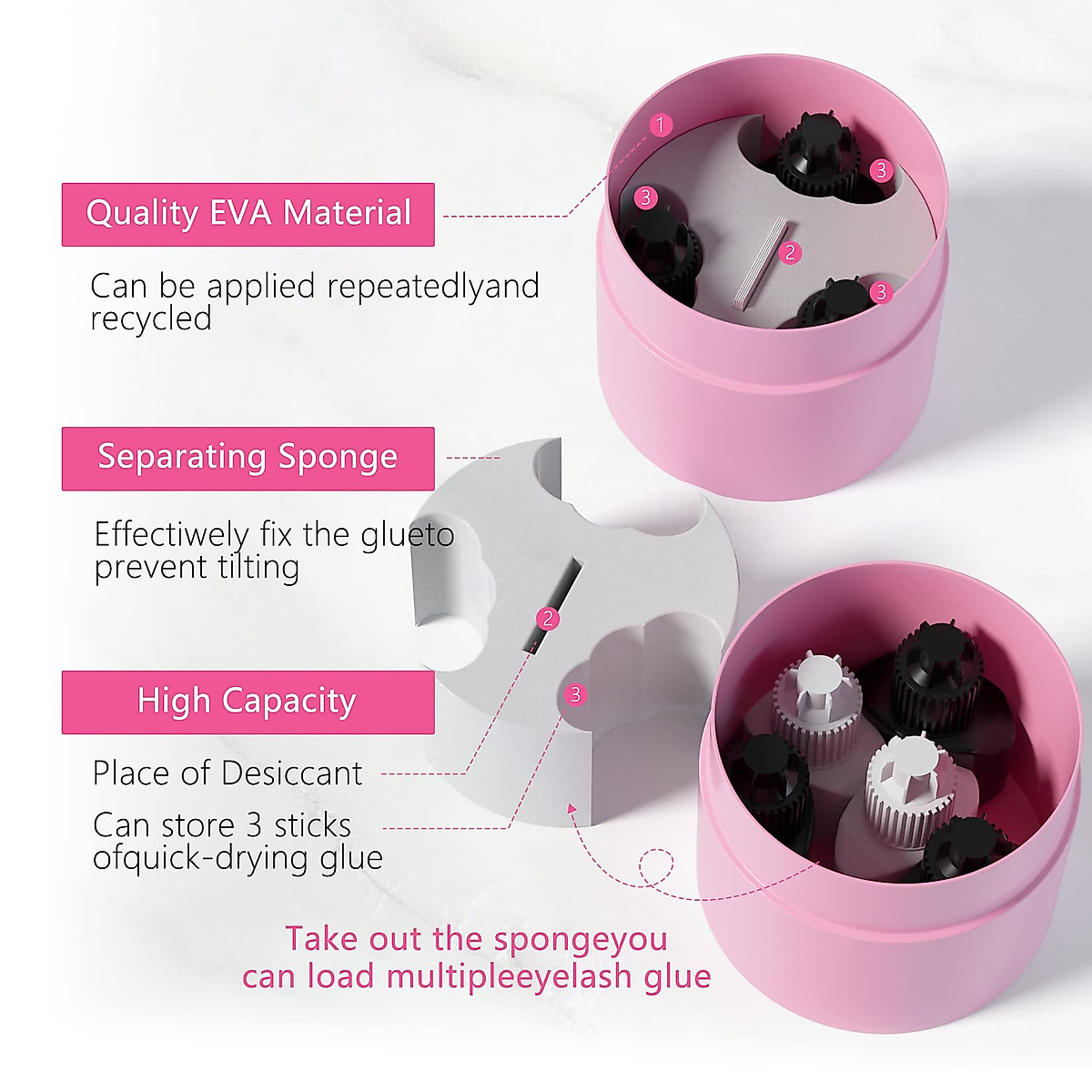 Buqikma Eyelash Glue Storage Container, Pink Sealing Extension Eyelash Glue Jar Storage Tank with Bottom Sealed Adhesive Stand Activated Storage for Eyelash Extension (Pink)