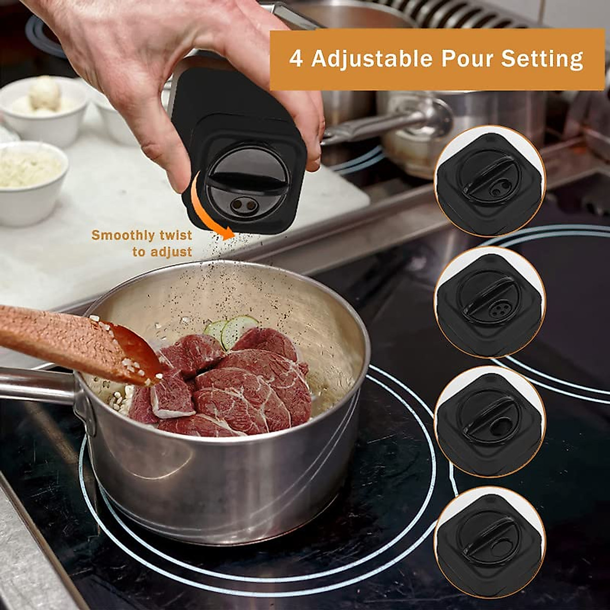 Black Salt and Pepper Shakers by Aelga, Salt Shaker with Adjustable Pour Holes, Glass Salt Pepper Shaker Set, Perfect for Black Pepper, Kosher and Sea Salt